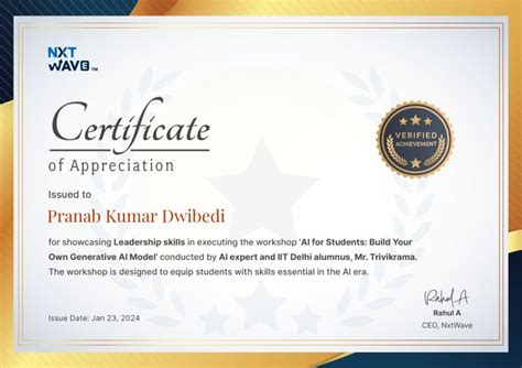 Pranab Kumar Dwibedi On Linkedin Ai Leadership Nxtwave Workshop Certificateofappreciation