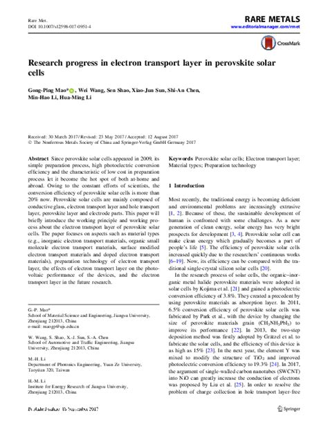 Pdf Research Progress In Electron Transport Layer In Perovskite Solar Cells