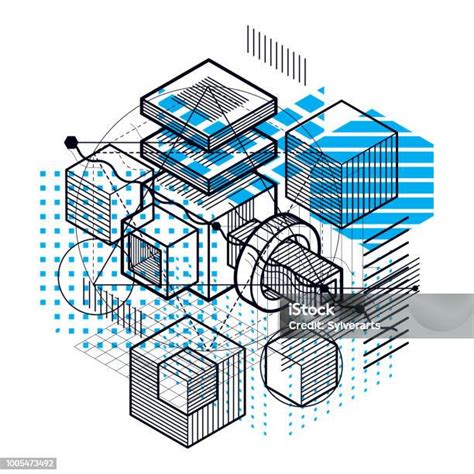 추상적인 일찍 배경 3d 벡터 레이아웃입니다 큐브 육각형 사각형 사각형 및 다른 추상적인 성분의 구성 0명에 대한 스톡 벡터 아트 및 기타 이미지 Istock