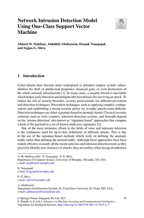 Pdf Network Intrusion Detection Model Using One Class Support Vector Machine