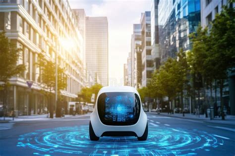 Innovative Self Driving Car Navigating A Modern Urban Environment In Bright Daylight Stock Image
