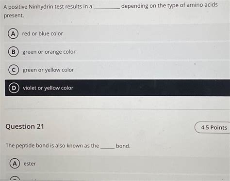Solved A Positive Ninhydrin Test Results In A Depending On
