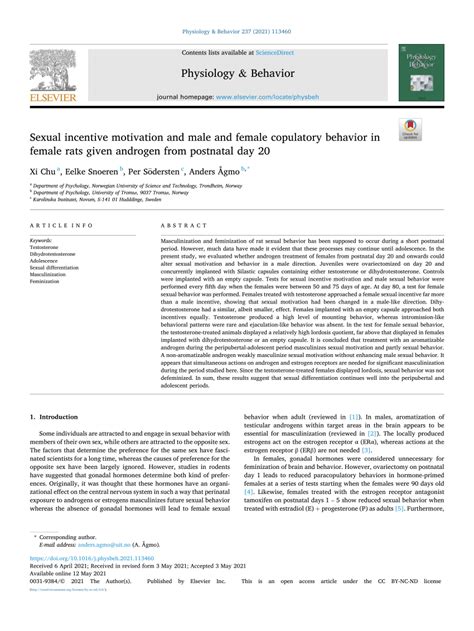 Pdf Sexual Incentive Motivation And Male And Female Copulatory