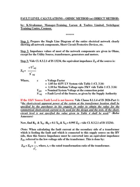 Fault Level Procedure Pdf Transformer Electrical Impedance