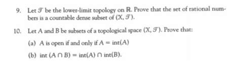 Solved Let T Be The Lower Limit Topology On R Prove That Chegg Com