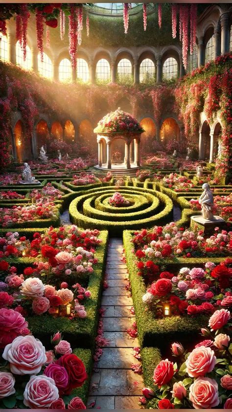 Beautiful Red And Pink Rose Labyrinth With A Gazebo Rose Maze Flower