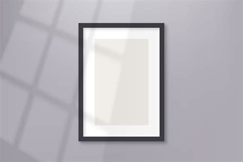 오버레이 그림자가 있는 전면의 라이트 월에 걸려 있는 사실적인 빈 그림 프레임 모의 구성을 위한 디자인 템플릿입니다 0명에 대한 스톡 벡터 아트 및 기타 이미지 Istock