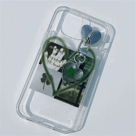 당일출고 행운의 네잎클로버 생화 하트 키링케이스 고리 Set 에이블리