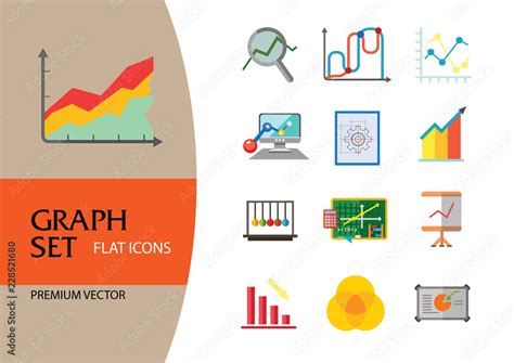Graph Icon Set Magnifier And Graph Growing Bar Chart Declining Bar
