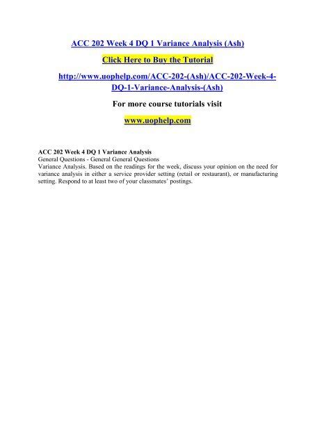 Acc 202 Week 4 Dq 1 Variance Analysis