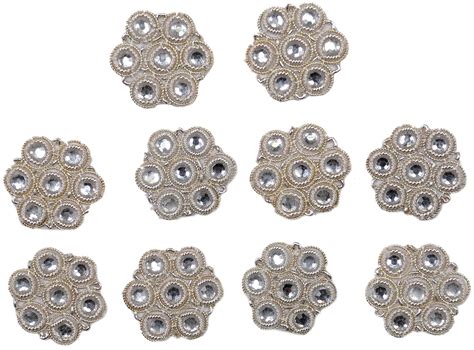 Set Of Ten Silver Button Patches With Zardozi Work