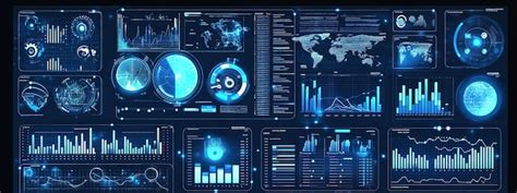 Digital Dashboard Vibrant Data Visualization Holographic Interface Glowing Blue Light Premium