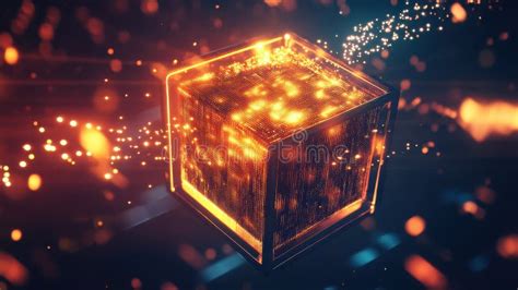 Futuristic Glowing Cube With Digital Sparks For Technology And Innovation Design Big Data