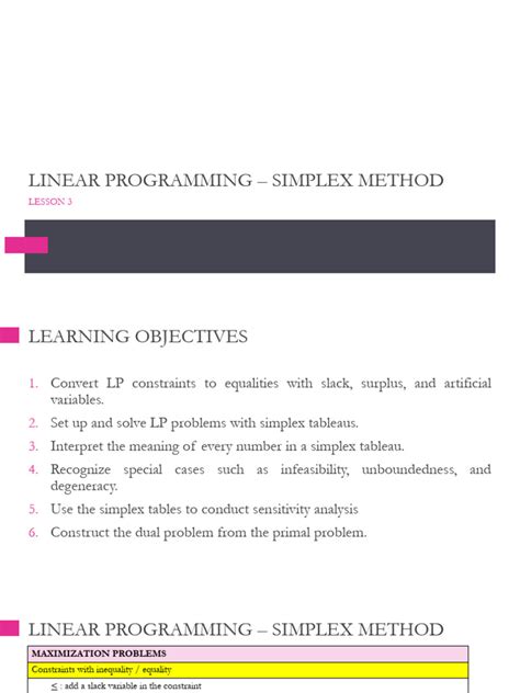 06 Fin3256 Lesson 3 Lp Simplex Maximization Pdf Linear Programming