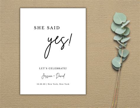 She Said Yes Engagement Party Sign Minimalist Wedding Welcome Poster