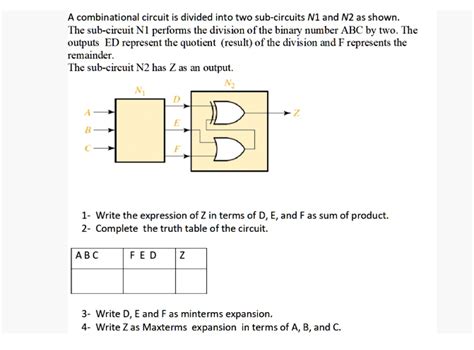 Solved A Combinational Circuit Is Divided Into Two Sub Circuits Nl And N2 As Shown The Sub