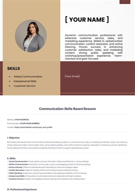Free Communication Skills Based Resume Template To Edit Online