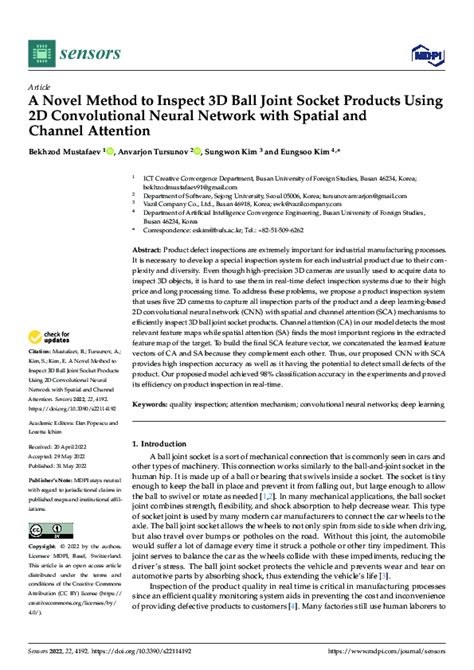 Pdf A Novel Method To Inspect 3d Ball Joint Socket Products Using 2d Convolutional Neural