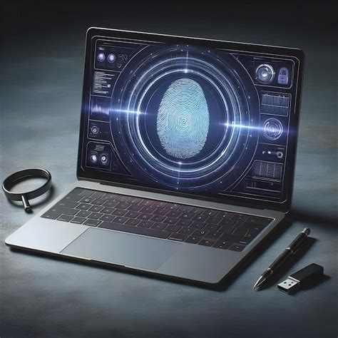 Modern Laptop With Fingerprint Scan Interface For Authentication Technology Security Concept