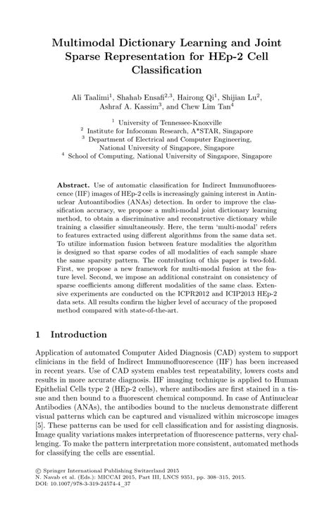 Pdf Multimodal Dictionary Learning And Joint Sparse Representation For Hep 2 Cell Classification
