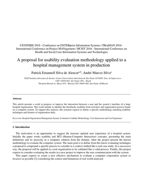 Pdf A Proposal For Usability Evaluation Methodology Applied To A Hospital Management System In