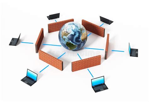 Laptop Computers Protected By Firewall D Illustration Stock Illustration Illustration Of