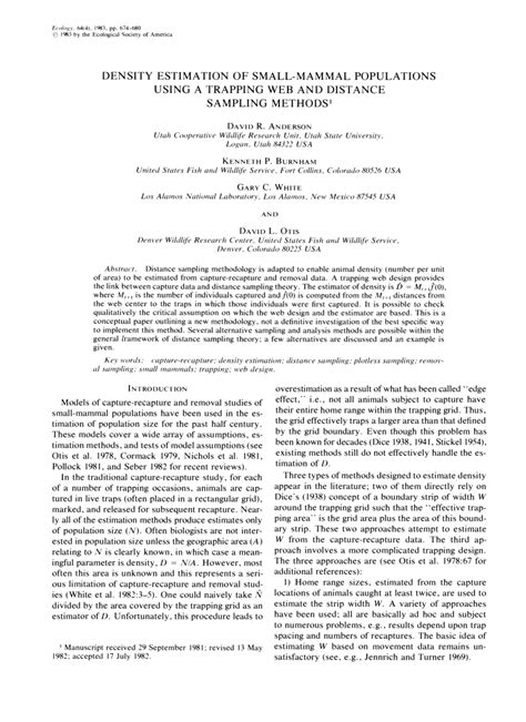 Pdf Density Estimation Of Small Mammal Populations Using A Trapping Web And Distance Sampling