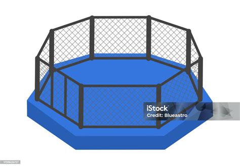 흰색 배경에 평평한 디자인의 빈 무술 무대 케이지 Mma 파이트 케이지 팔각형에 대한 스톡 벡터 아트 및 기타 이미지 팔각형 혼합 무술 Championship