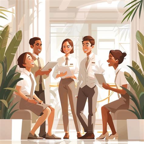 Workplace Illustration Of Employees Chatting With Happy Expressions