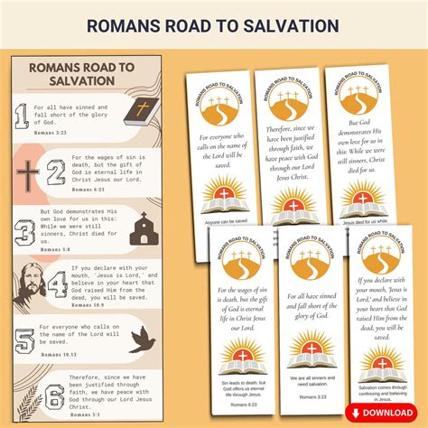 Romans Road To Salvation Printable Gospel Tract Bookmarks Digital Download Etsy