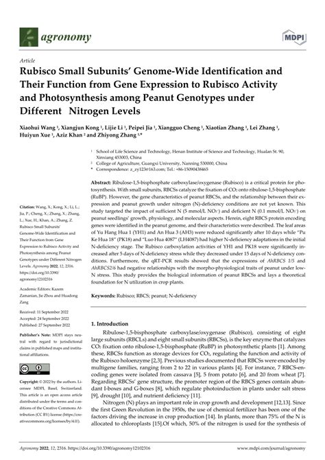 Pdf Rubisco Small Subunits Genome Wide Identification And Their