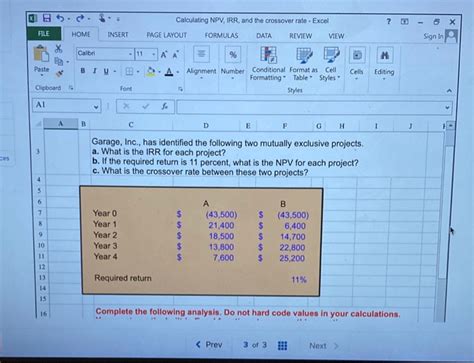 Solved Calculating Npv Irr And The Crossover Rate
