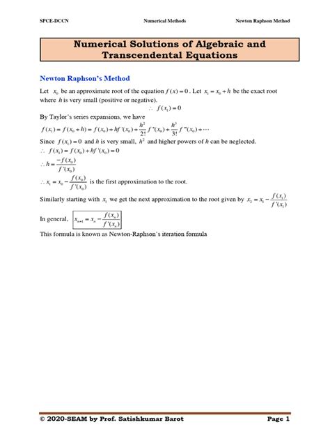 Seam Spce Dccn Newton Raphson Method Pdf Numerical Analysis Equations