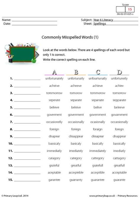 Commonly Misspelled Words Worksheets