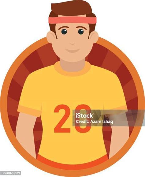 머리띠를 착용한 축구 선수 개념 고등학교 운동선수 벡터 라운드 아이콘 디자인 전문 유니폼 기호 전문 캐릭터 직업 기호 노동절