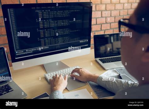 Asian Man Working Code Program Developer Computer Web Development Working Design Software On