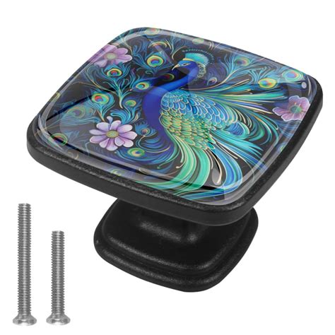 4 Pcs Cabinet Handle Drawer Pulls Peacock Knobs With Screws Square