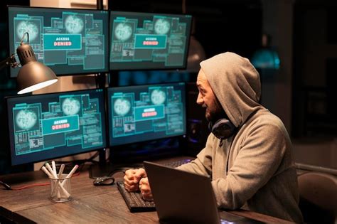 Premium Photo Angry Mad Hacker Punching Keyboard After Failing To Hack Computer System Trying