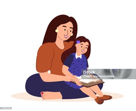 사랑하는 어머니와 딸이 함께 책을 읽는다 엄마는 아이 소녀를 안아줍니다 엄마 아이의 사랑과 신뢰 지원 가족 관계 분리된 플랫