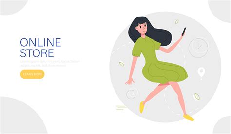 모바일 온라인 상점 여자는 온라인 상점에서 상품 제품 장비를 구입합니다 방문 페이지 템플릿 벡터 그림입니다 비즈니스에 대한 스톡 벡터 아트 및 기타 이미지 Istock