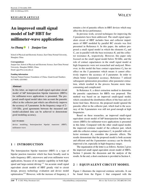 An Improved Small Signal Model Of Inp Hbt For Millimeter‐wave Applications