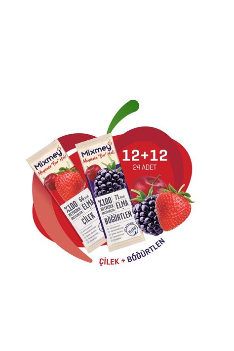 Mixmey Çilek Böğürtlen Karma Meyve Barı 24 Adet Sağlıklı Atıştırmalıklar Vegan Glutensiz 20gr