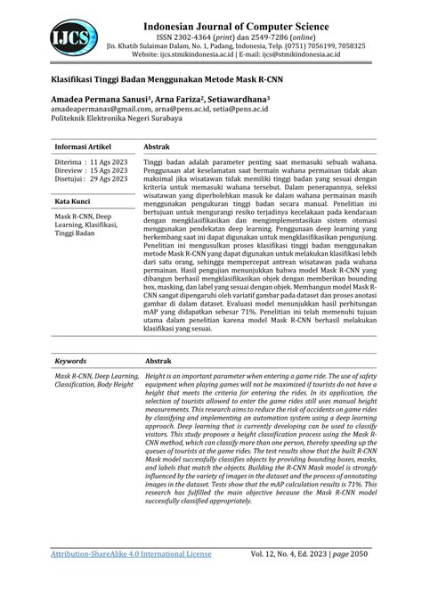 Pdf Klasifikasi Tinggi Badan Menggunakan Metode Mask R Cnn