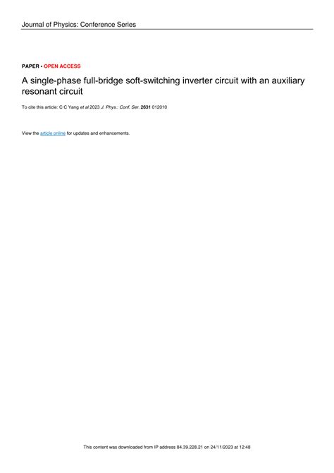 Pdf A Single Phase Full Bridge Soft Switching Inverter Circuit With