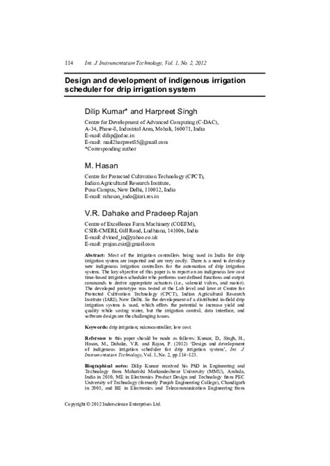 Pdf Design And Development Of Indigenous Irrigation Scheduler For