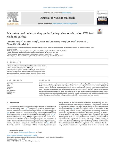 Pdf Microstructural Understanding On The Fouling Behavior Of Crud On Pwr Fuel Cladding Surface