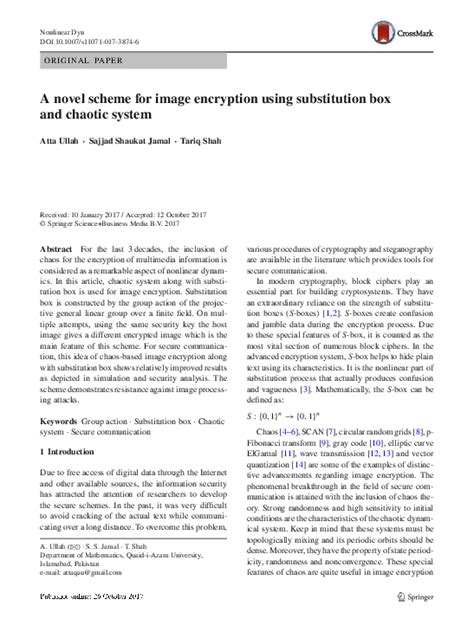 Pdf A Novel Scheme For Image Encryption Using Substitution Box And Chaotic System