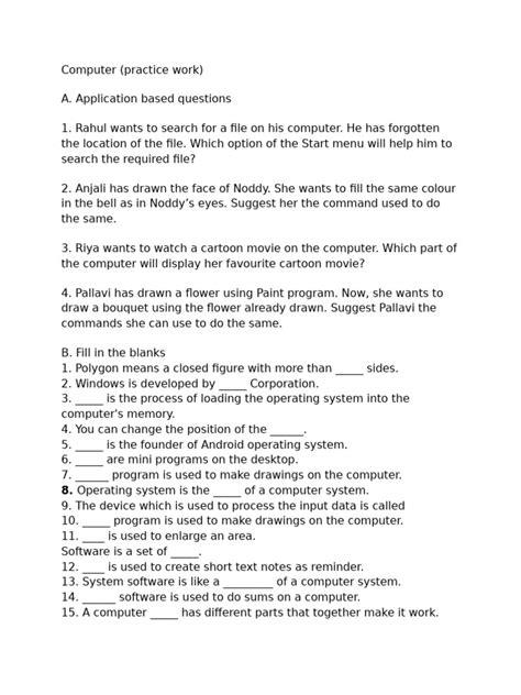 Computer Practice Work Pdf Inputoutput Operating System