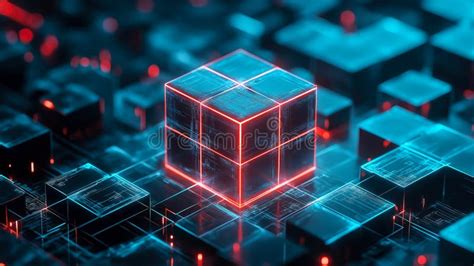 A Glowing Cube Representing Blockchain Technology Generative Ai Stock Illustration