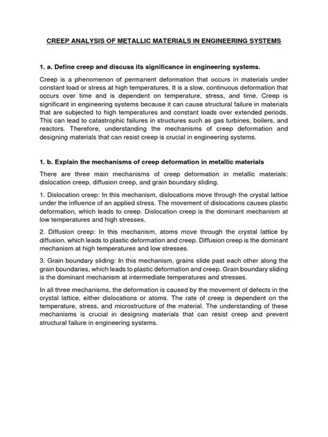 Asignment 3 Creep Analysis Of Metallic Materials In Engineering Systems
